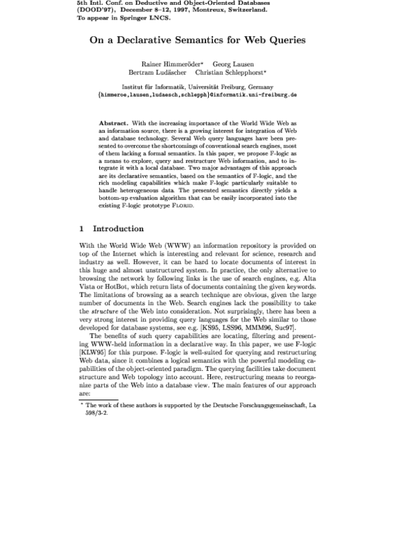 (PDF) Declarative Semantics for Web Queries Using F-logic