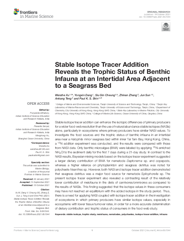 (PDF) Stable Isotope Tracer Addition Reveals the Trophic Status of ...