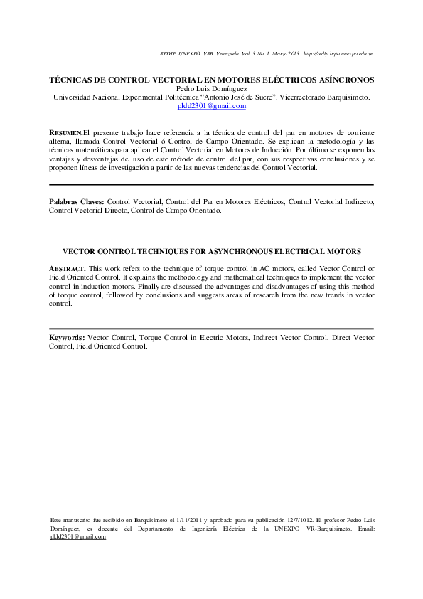 (PDF) Técnicas de control vectorial en motores eléctricos asíncronos