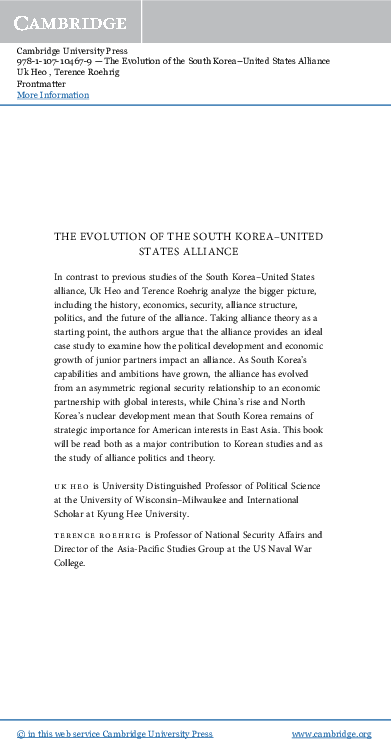 (PDF) The Evolution of the South Korea–United States Alliance