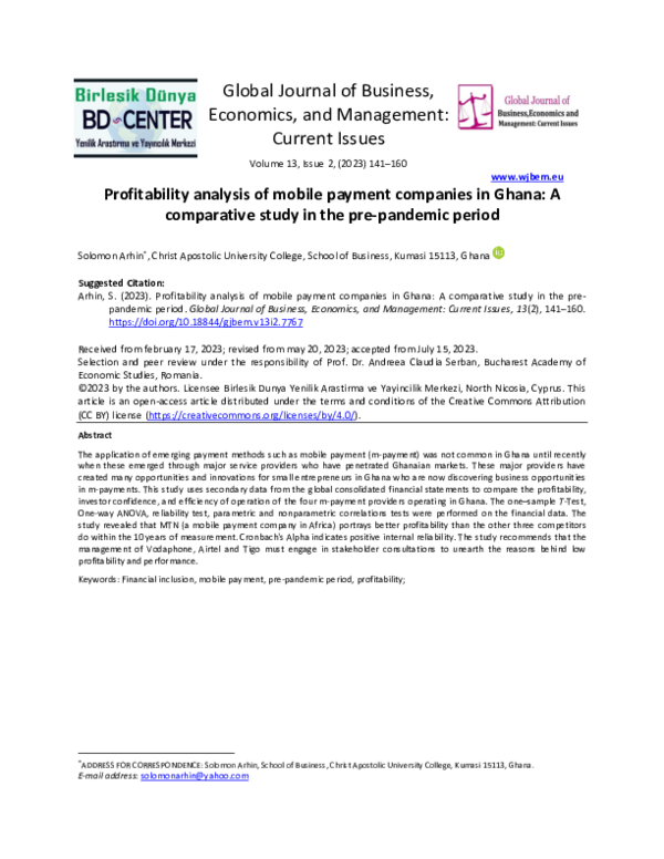 (PDF) Profitability analysis of mobile payment companies in Ghana: A comparative study in the ...