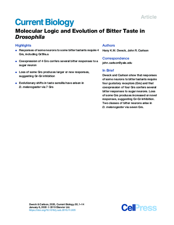 (PDF) Molecular Logic and Evolution of Bitter Taste in Drosophila