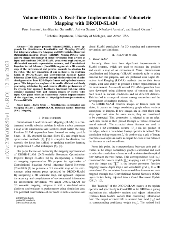 (PDF) Volume-DROID: A Real-Time Implementation of Volumetric Mapping ...