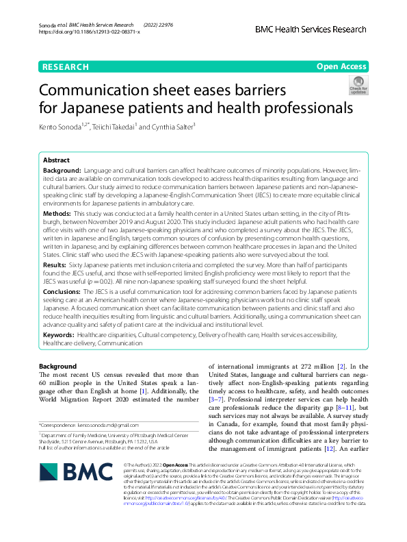 (PDF) Communication sheet eases barriers for Japanese patients and ...
