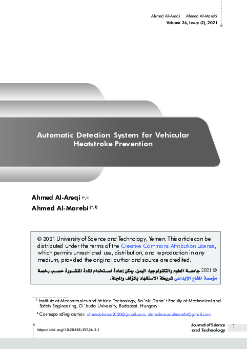 Pdf Automatic Detection System For Vehicular Heatstroke Prevention