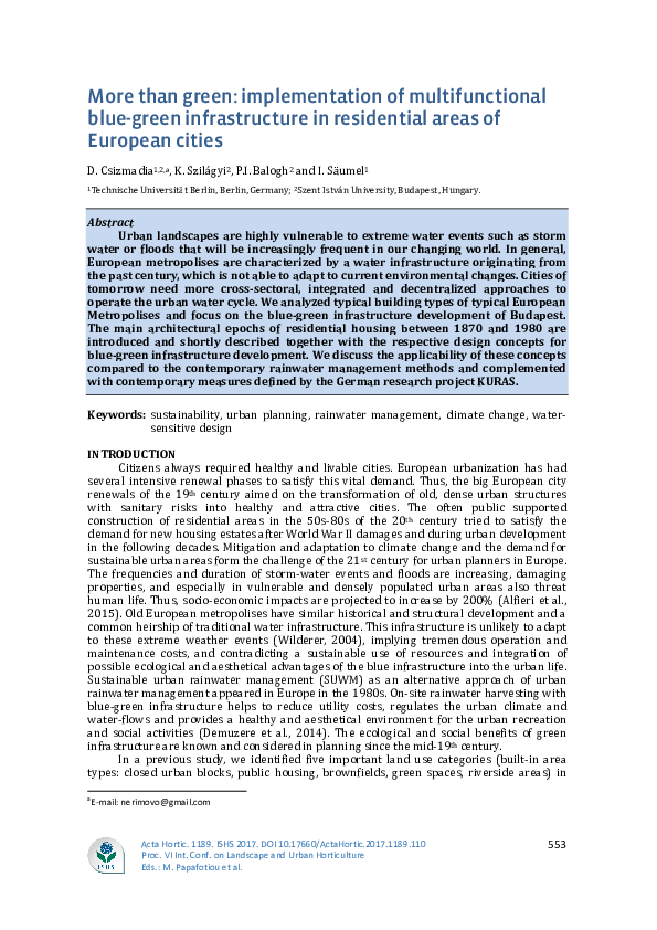 (PDF) More than green: implementation of multifunctional blue-green ...