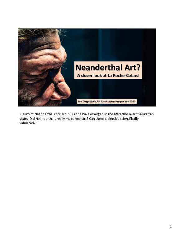 (PDF) Neanderthal Art? A closer look at La Roche-Cotard. San Diego Rock ...
