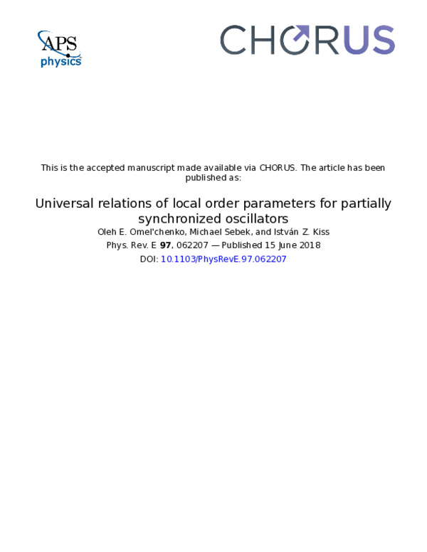 (PDF) Universal relations of local order parameters for partially synchronized oscillators