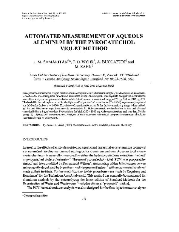 (PDF) Automated Measurement of Aqueous Aluminum by the Pyrocatechol ...