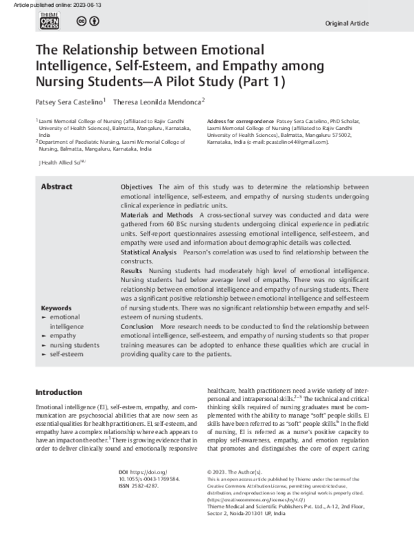 (PDF) The Relationship between Emotional Intelligence, Self-Esteem, and Empathy among Nursing ...