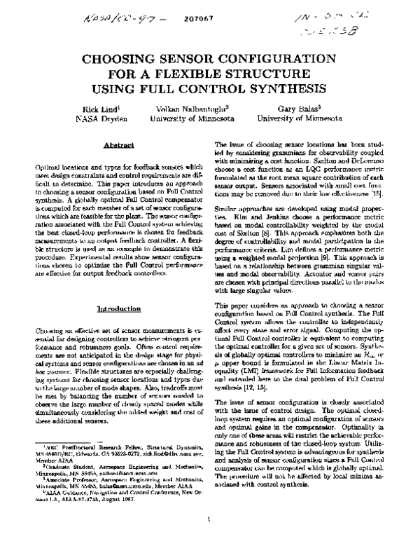Pdf Choosing Sensor Configuration For A Flexible Structure Using Full