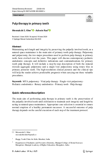 (PDF) Pulp therapy in primary teeth
