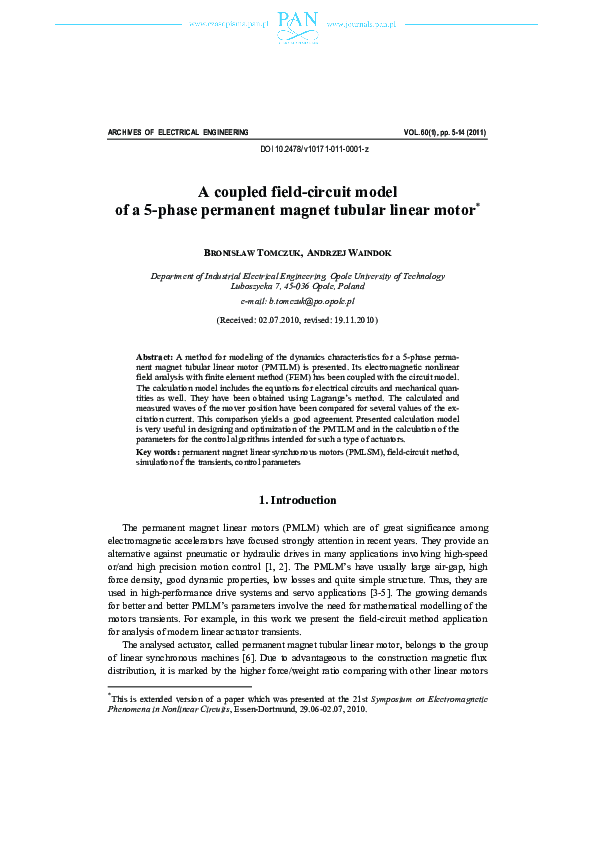 (PDF) A coupled field-circuit model of a 5-phase permanent magnet ...