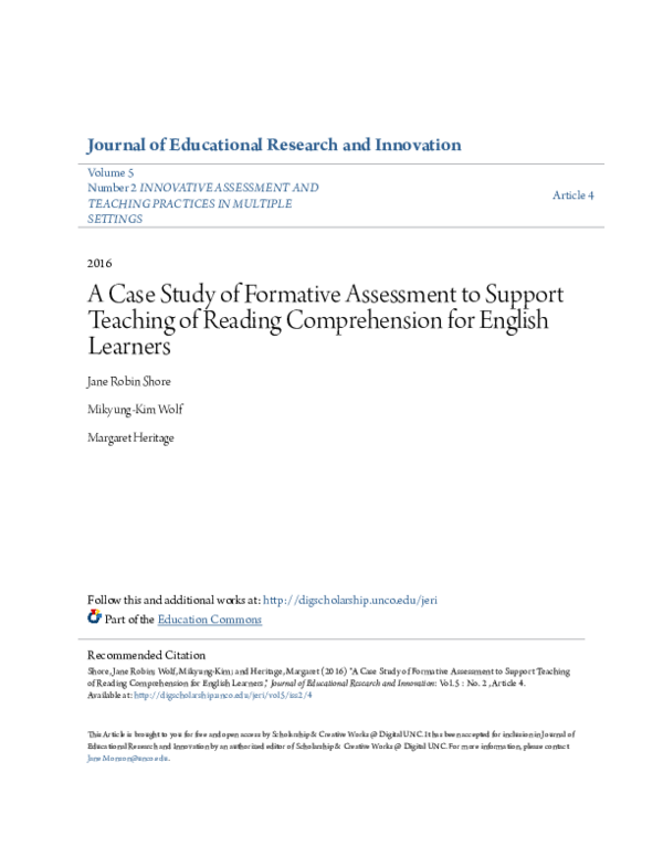 (PDF) A Case Study of Formative Assessment to Support Teaching of Reading Comprehension for ...