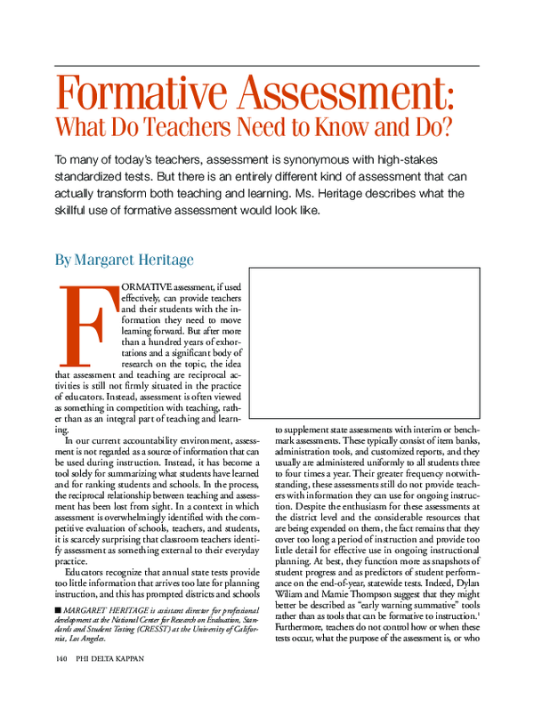 (PDF) Formative Assessment: What Do Teachers Need to Know and Do?