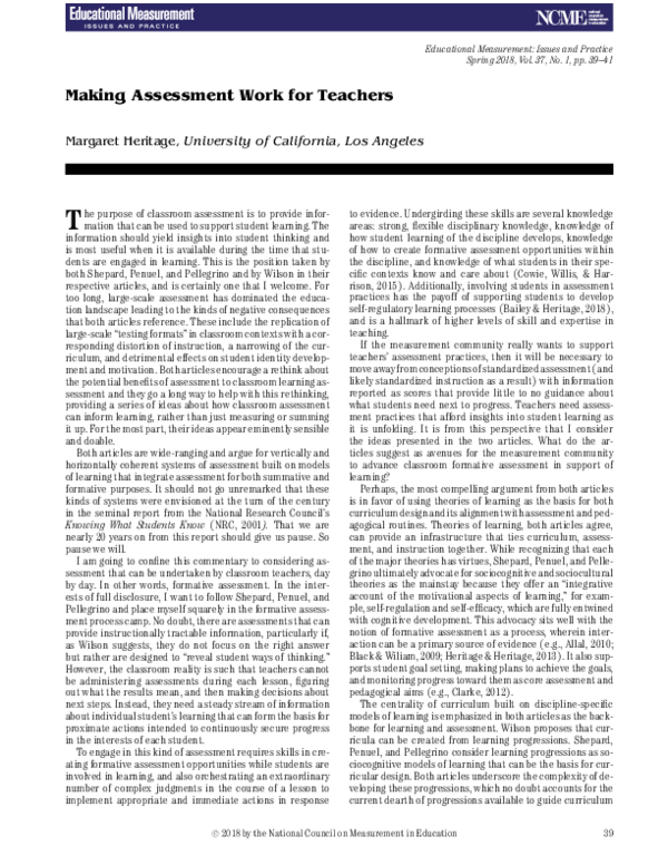 (PDF) Making Assessment Work for Teachers