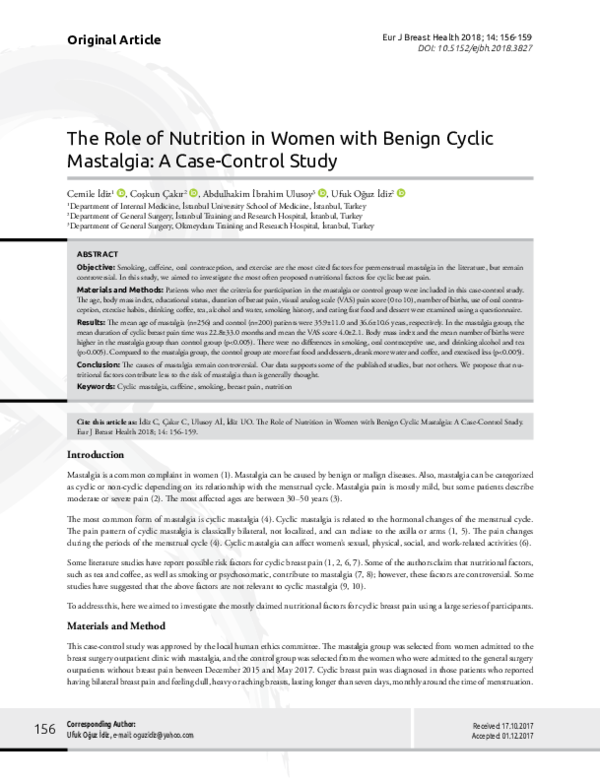 (PDF) The Role of Nutrition in Women with Benign Cyclic Mastalgia: A ...
