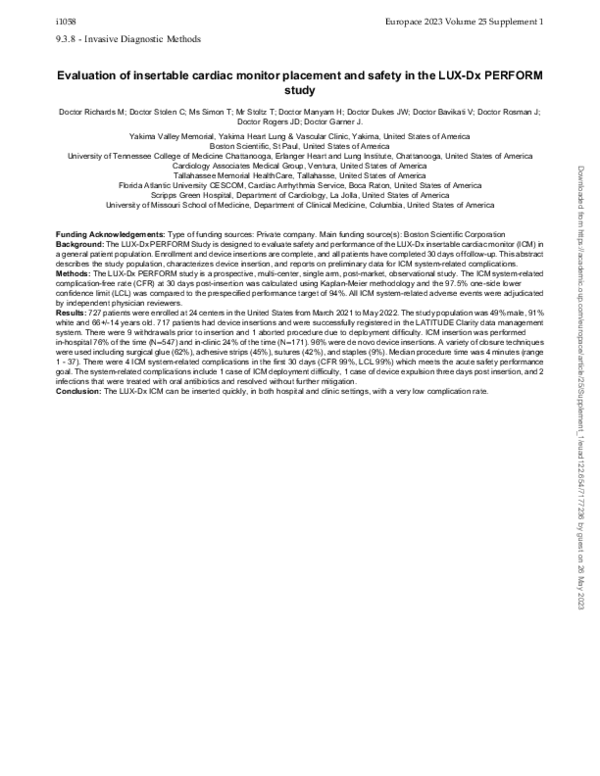 (PDF) Evaluation of insertable cardiac monitor placement and safety in ...