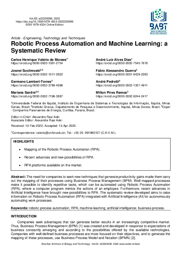 (PDF) Robotic Process Automation and Machine Learning: a Systematic Review