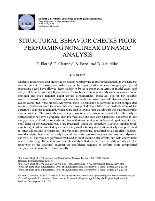 (PDF) Structural Behavior Checks Prior Performing Nonlinear Dynamic Analysis