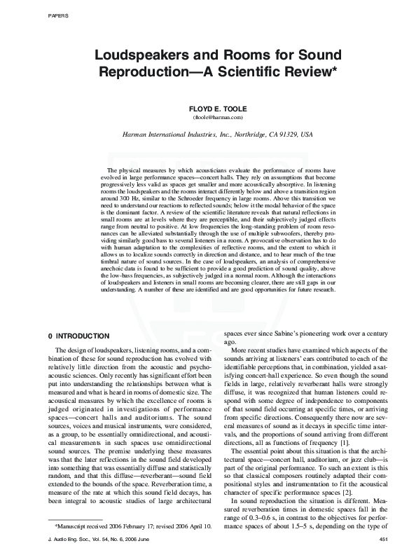 (PDF) Loudspeakers and Rooms for Sound Reproduction-A Scientific Review