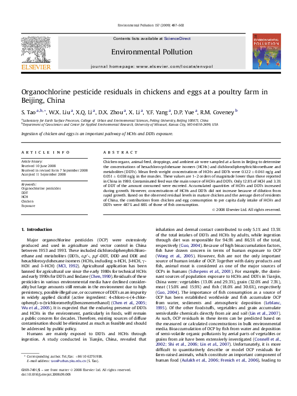 (PDF) Organochlorine pesticide residuals in chickens and eggs at a ...