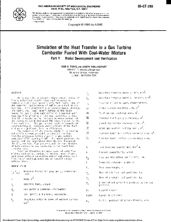 Pdf Simulation Of The Heat Transfer In A Gas Turbine Combustor Fueled With Coal Water Mixture