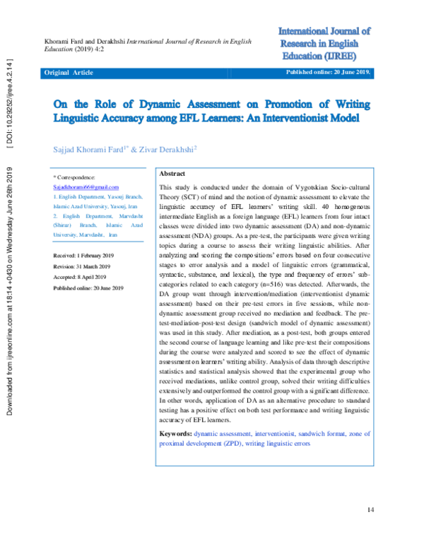 (PDF) On the Role of Dynamic Assessment on Promotion of Writing Linguistic Accuracy among EFL ...