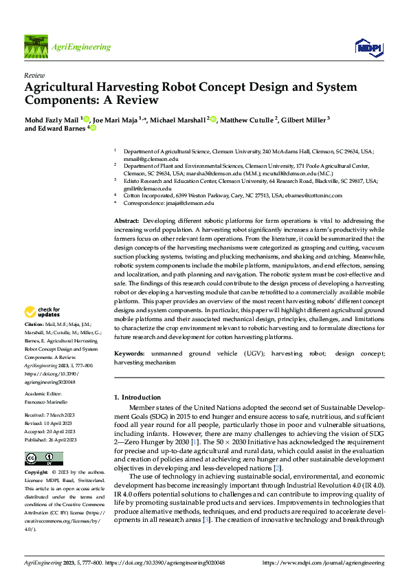 (PDF) Agricultural Harvesting Robot Concept Design and System ...