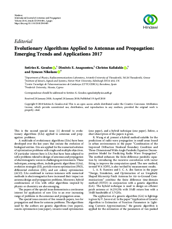 (PDF) Evolutionary Algorithms Applied to Antennas and Propagation: Emerging Trends and ...