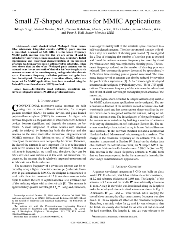 (PDF) Small H-shaped antennas for MMIC applications