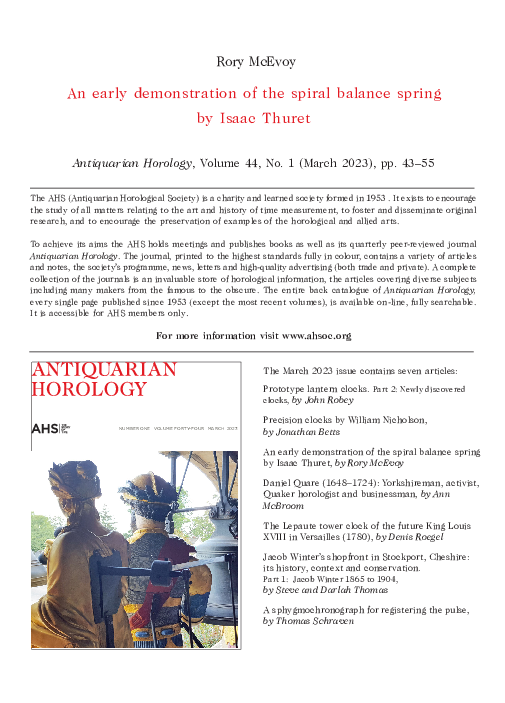 (PDF) An early demonstration of the spiral balance spring by Isaac Thuret