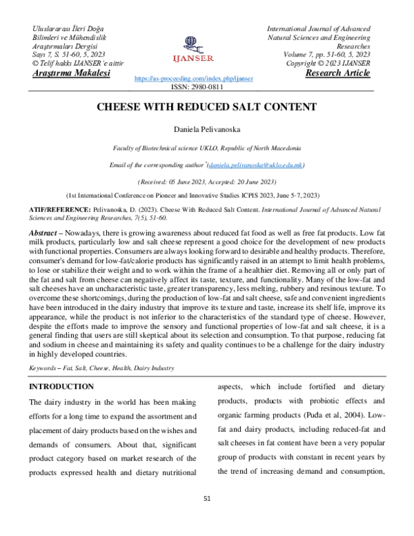 (PDF) Cheese with Reduced Salt Content