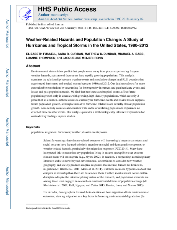 (PDF) Weather-Related Hazards and Population Change
