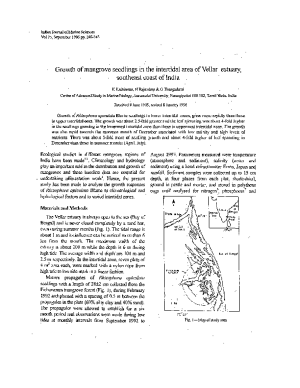 (PDF) Growth of mangrove seedlings in the intertidal area of Vellar ...