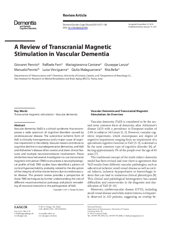 (PDF) A Review of Transcranial Magnetic Stimulation in Vascular Dementia