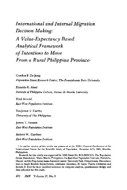 (PDF) International and Internal Migration Decision Making: A Value ...