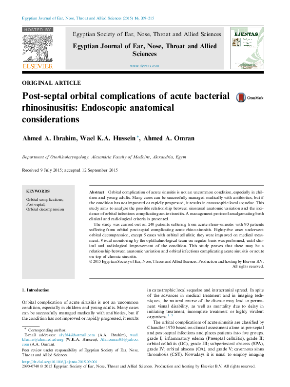 (PDF) Post-septal orbital complications of acute bacterial ...