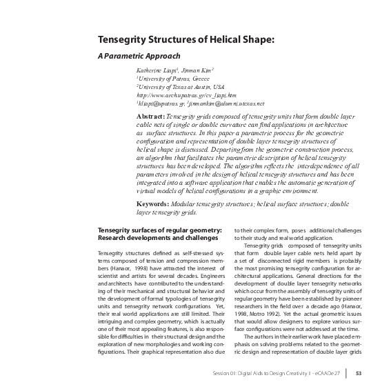 (PDF) Tensegrity Structures of Helical Shape: A Parametric Approach