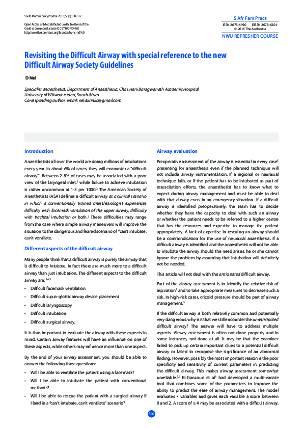 (PDF) Revisiting the Difficult Airway with special reference to the new ...
