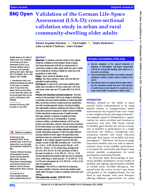 (PDF) Validation of the German Life-Space Assessment (LSA-D): cross ...