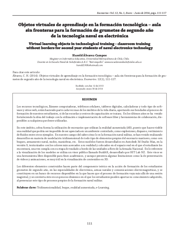 (PDF) Objetos virtuales de aprendizaje en la formación tecnológica - aula sin fronteras para la ...