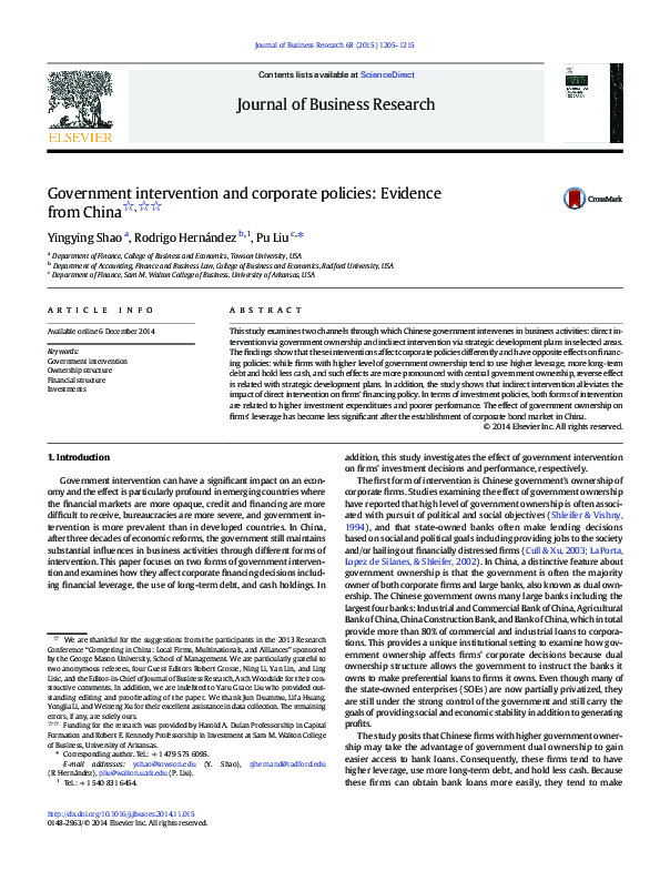 (PDF) Government intervention and corporate policies: Evidence from China
