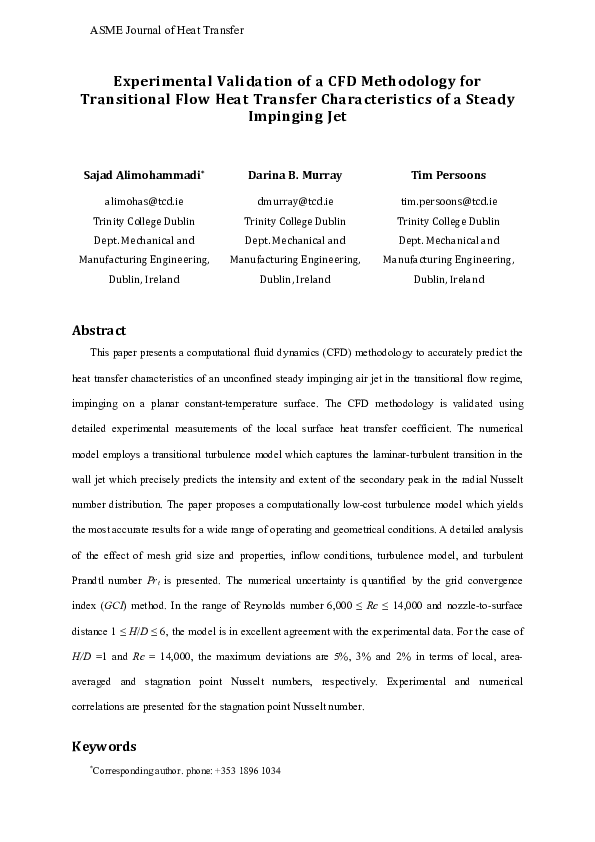 (PDF) Experimental Validation of a Computational Fluid Dynamics Methodology for Transitional ...