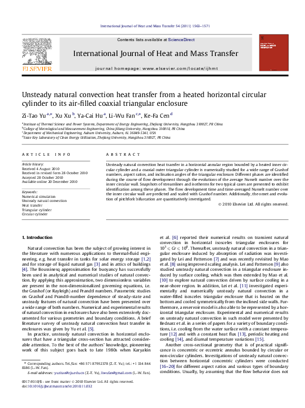 Pdf Unsteady Natural Convection Heat Transfer From A Pair Of Vertically Aligned Horizontal