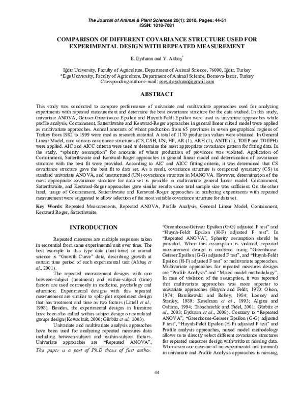 (PDF) Comparison of Different Covariance Structure Used for ...