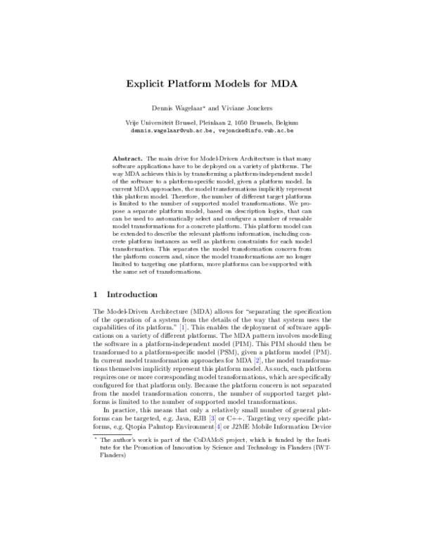 Explicit Platform Models for MDA