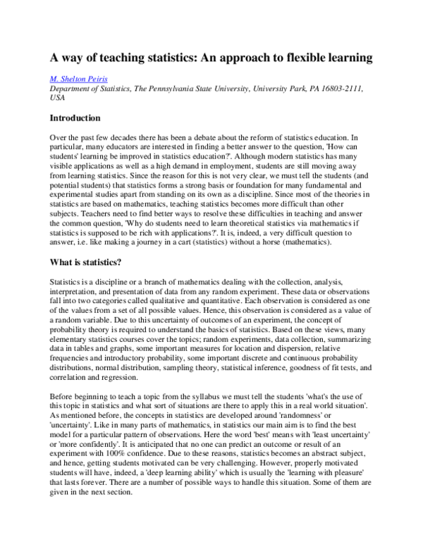 (PDF) A way of teaching statistics: An approach to flexible learning