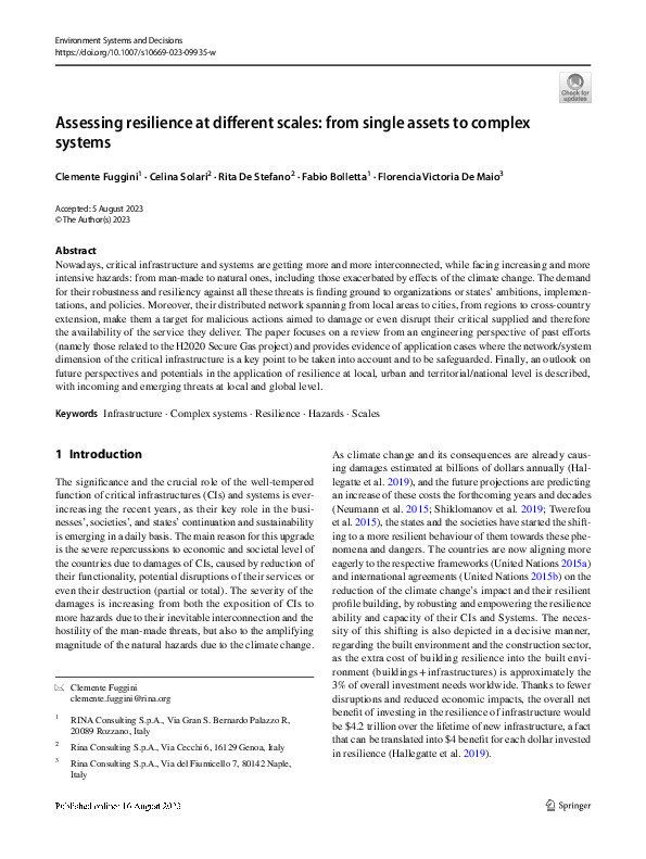 (PDF) Assessing resilience at different scales: from single assets to complex systems