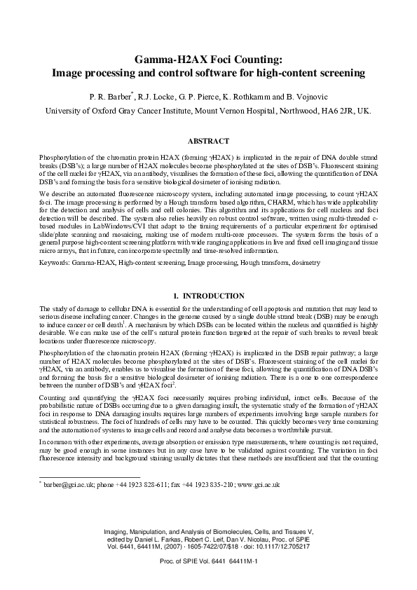 (PDF) Gamma-H2AX foci counting: Image processing and control software ...
